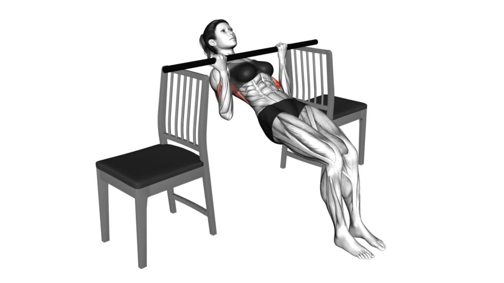 Inverted Chin Curl: Bent Knee Chairs Exercise (Female) - Video Guide